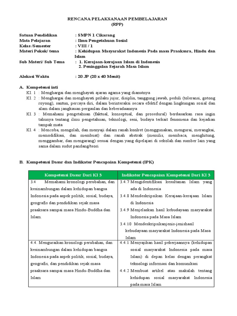 RPP Ips SMP Kelas 7 | PDF