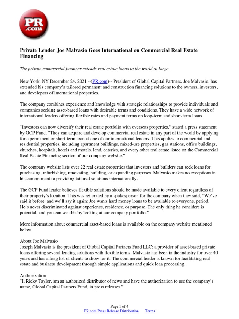 Private Lender Joe Malvasio Goes International On Commercial Real ...