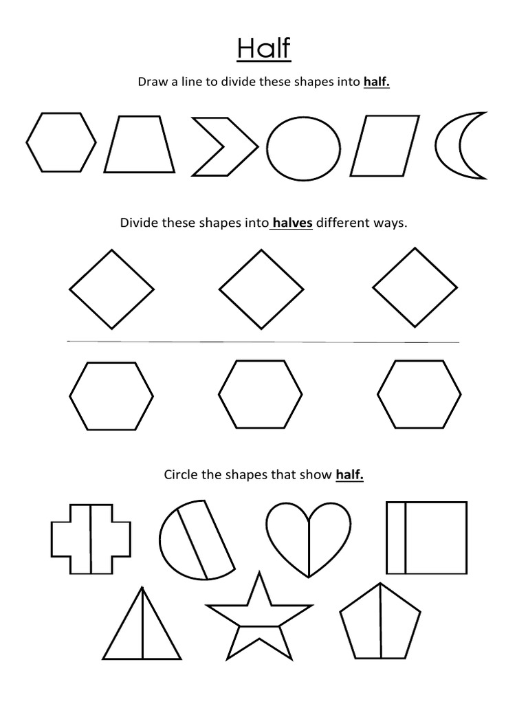 Divide These Shapes Into Halves Different Ways | PDF