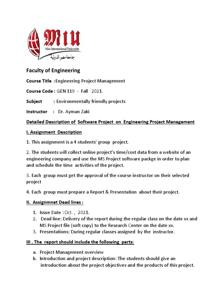 Engineering Project Management (Detailed Assignment Description) | PDF ...