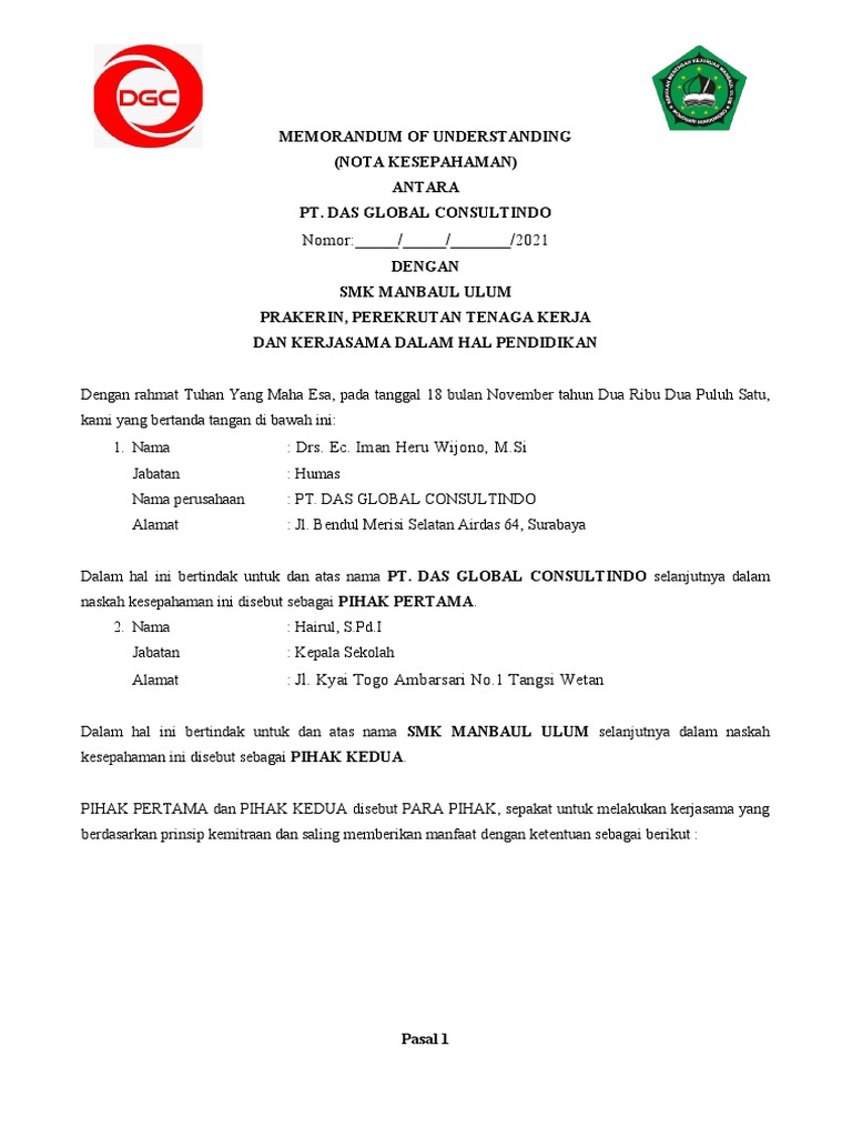 MoU DAS (DUDIKA) | PDF