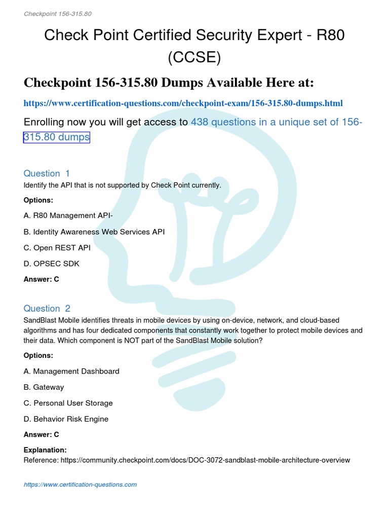 Check Point Certified Security Expert - R80 (CCSE) : Checkpoint 156-315 ...