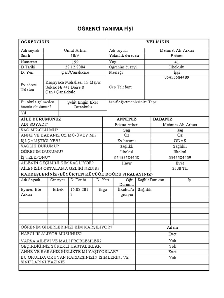 öğrenci-tanıma-fişi | PDF