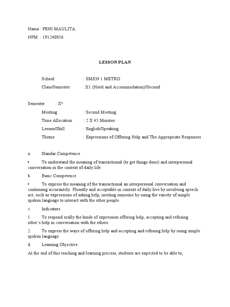 Lesson Plan (Esp) | PDF