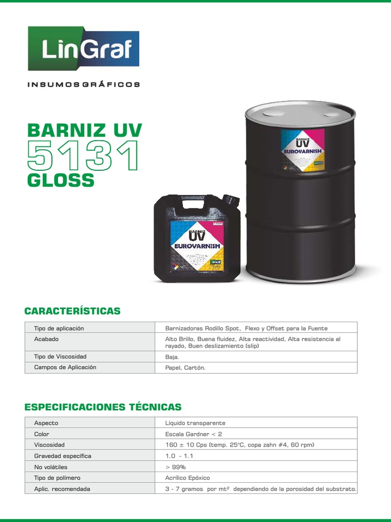 Barniz Uv 5131 | Descargar gratis PDF | Papel | Química