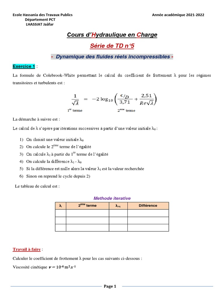 SÃ©rie de TD 5 | PDF | Dynamique des fluides | Mécanique