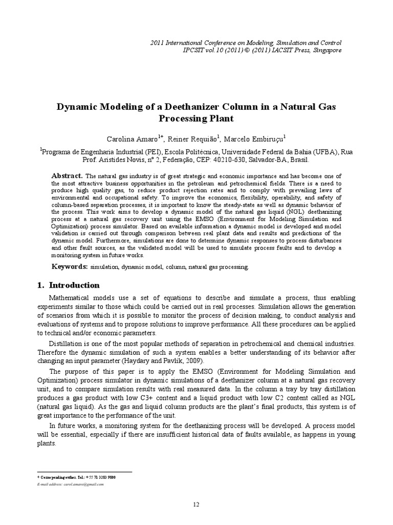 Dynamic Modeling Of A Deethanizer Column In A Natural Gas Processing