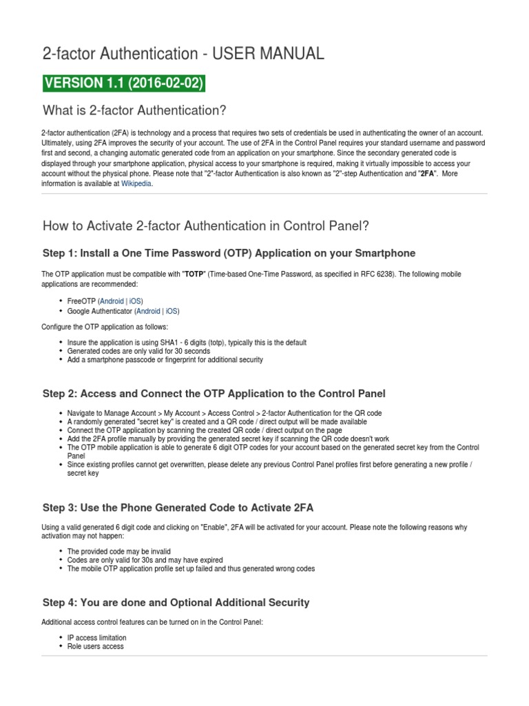 2-Factor Authentication - USER MANUAL: VERSION 1.1 (2016-02-02) | PDF ...