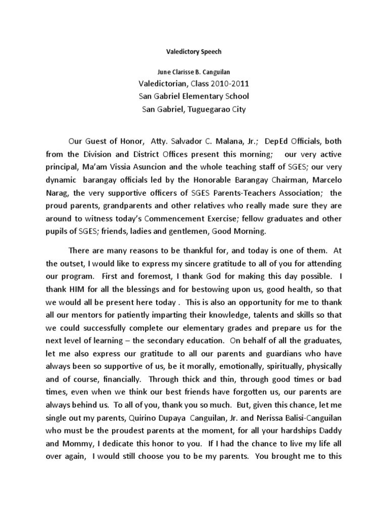 Valedictory Speech | PDF