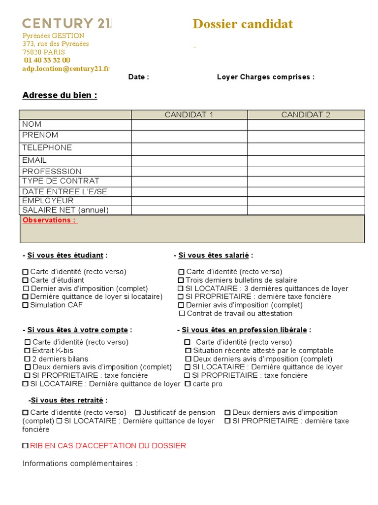 Fiche Dossier LOCATAIRE GARANT 2021 | Download Free PDF | Salaires ...