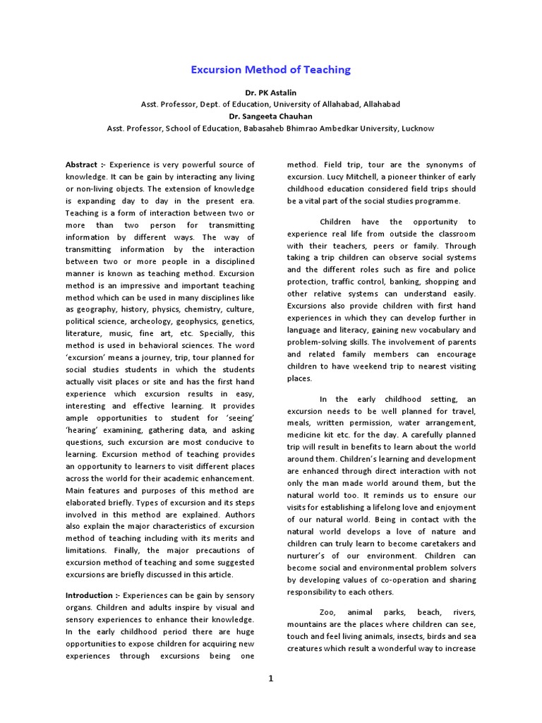 Excursion Method of Teaching | PDF | Learning | Teachers