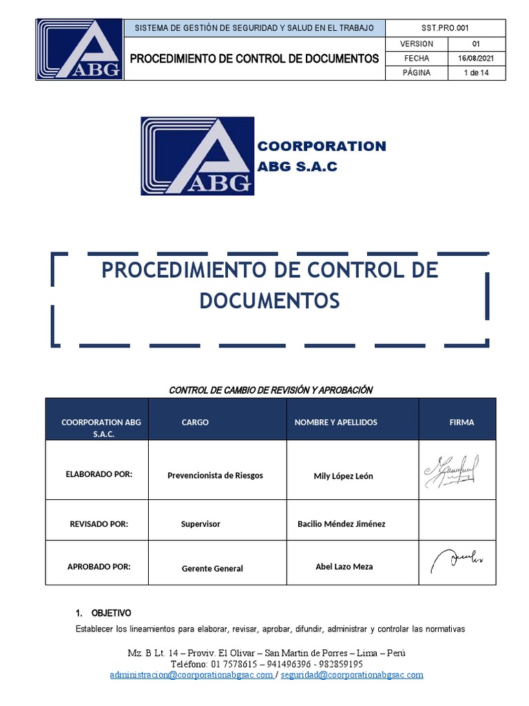 SST - Pro.001 - Procedimiento para Control de Documentos | PDF ...