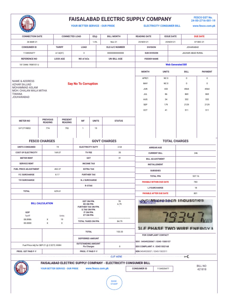 Fesco Online Bill | PDF | Fee | Taxes