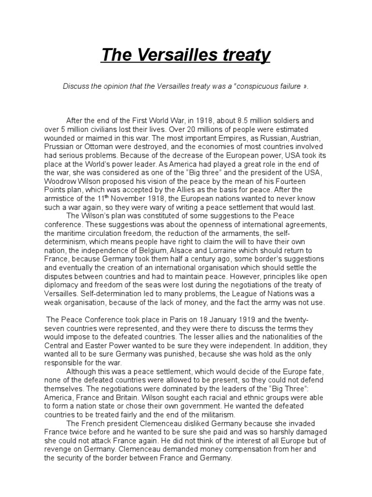 The Treaty of Versailles | PDF | Treaty Of Versailles | Paris Peace ...