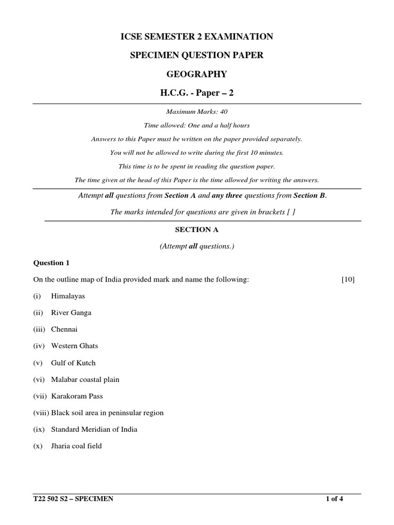 ICSE Semester 2 Specimen - 502 HCG2 | PDF | Agriculture | Cotton