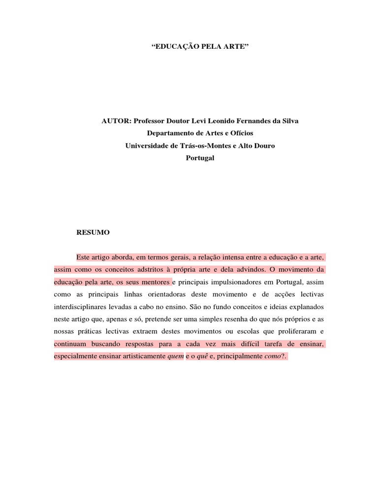 EDUCAÇÃO PELA ARTE de HERBERT READ - No Contexto de Portugal Por Levi ...