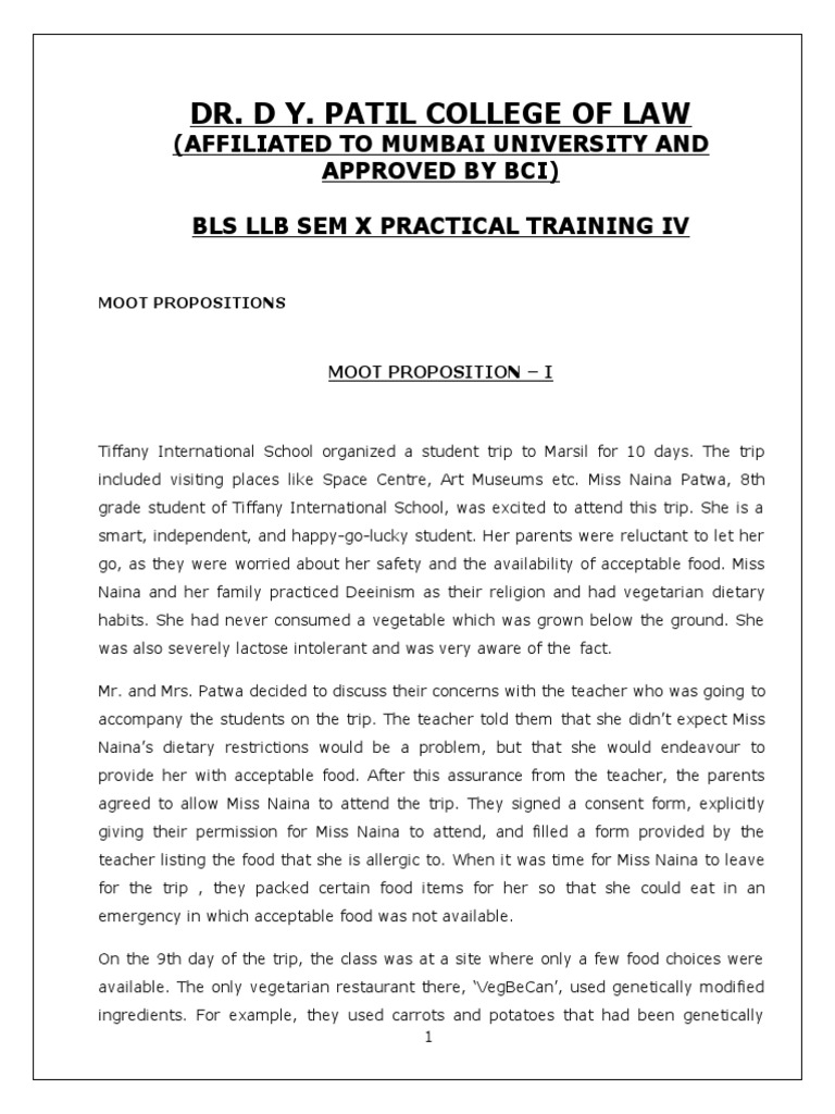 Moot Problem BLS LLB Sem X Practical Training Iv | PDF | Patent | Justice