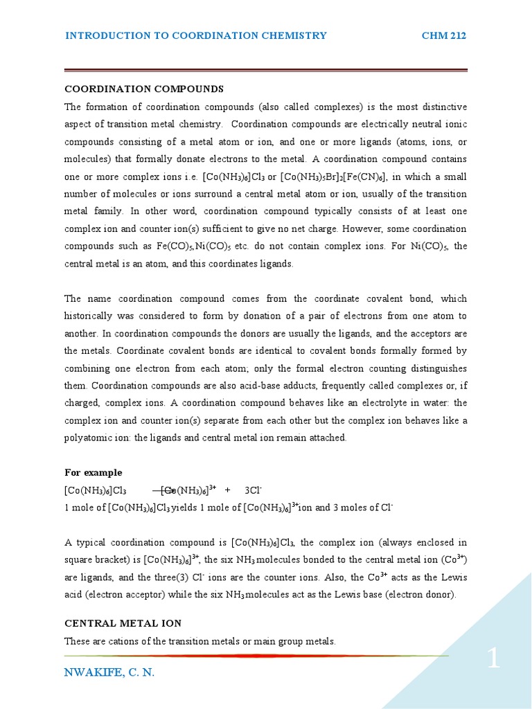 Coordination Compounds Printing | Download Free PDF | Coordination Complex | Ion