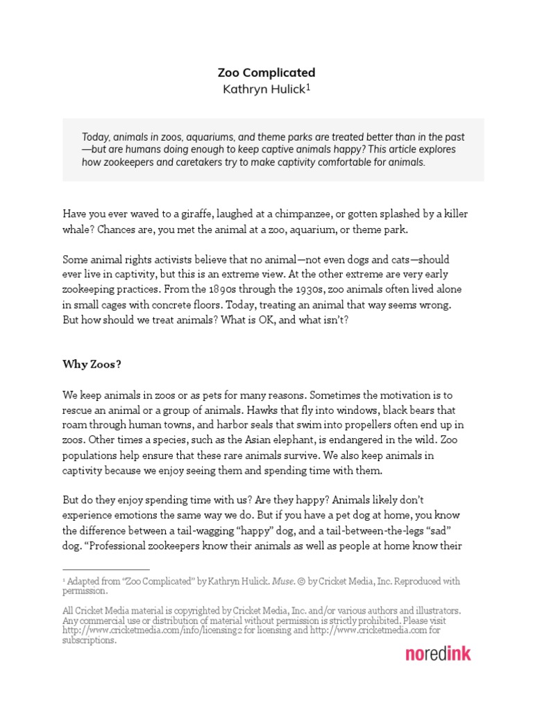 Keeping Wild Animals Text Set | PDF | Endangered Species | Zoo