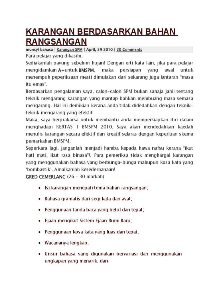 Karangan Berdasarkan Bahan Rang Sang An | PDF | Bisnis | Kajian Bahasa ...