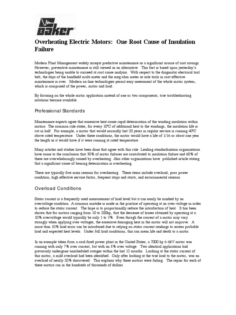 Overheating Motors: Insulation Failure Causes | PDF | Electric Motor ...