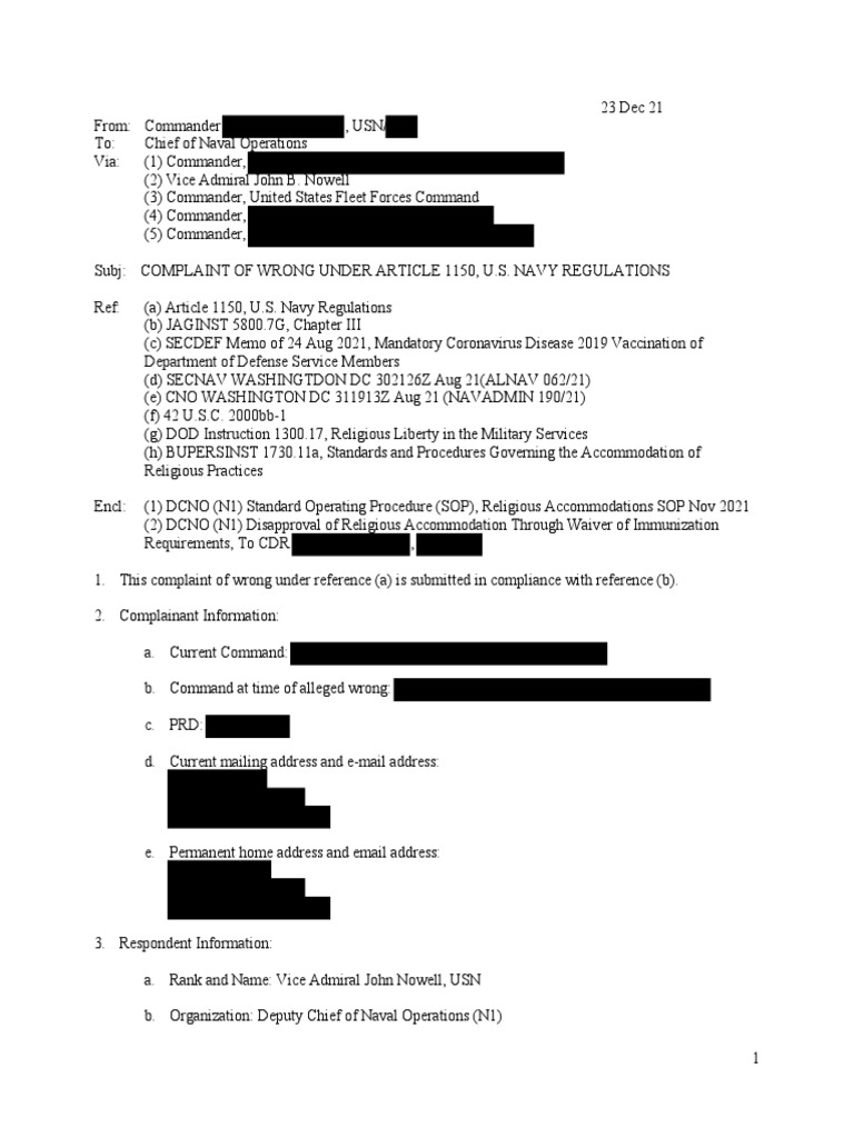 REDACTED Complaint of Wrong Under Article 1150 Vice Admiral Nowell ...