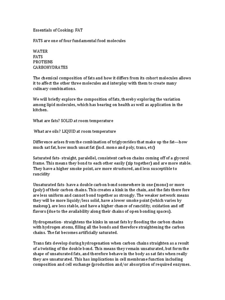 Essentials of Cooking FAT Outline Handout | PDF | Fat | Saturated Fat