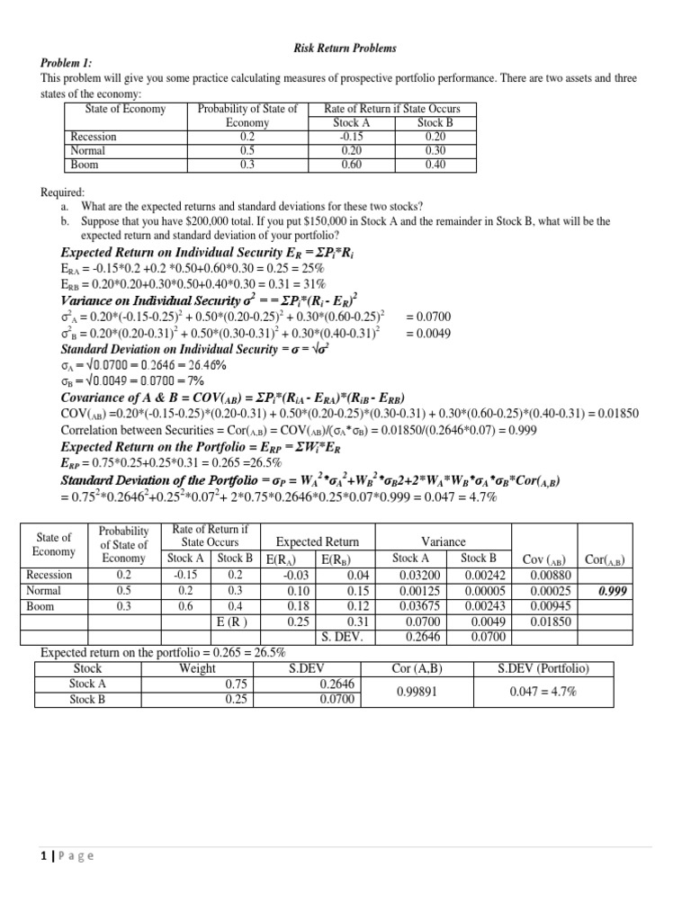 Risk Return Problem | PDF | Standard Deviation | Variance