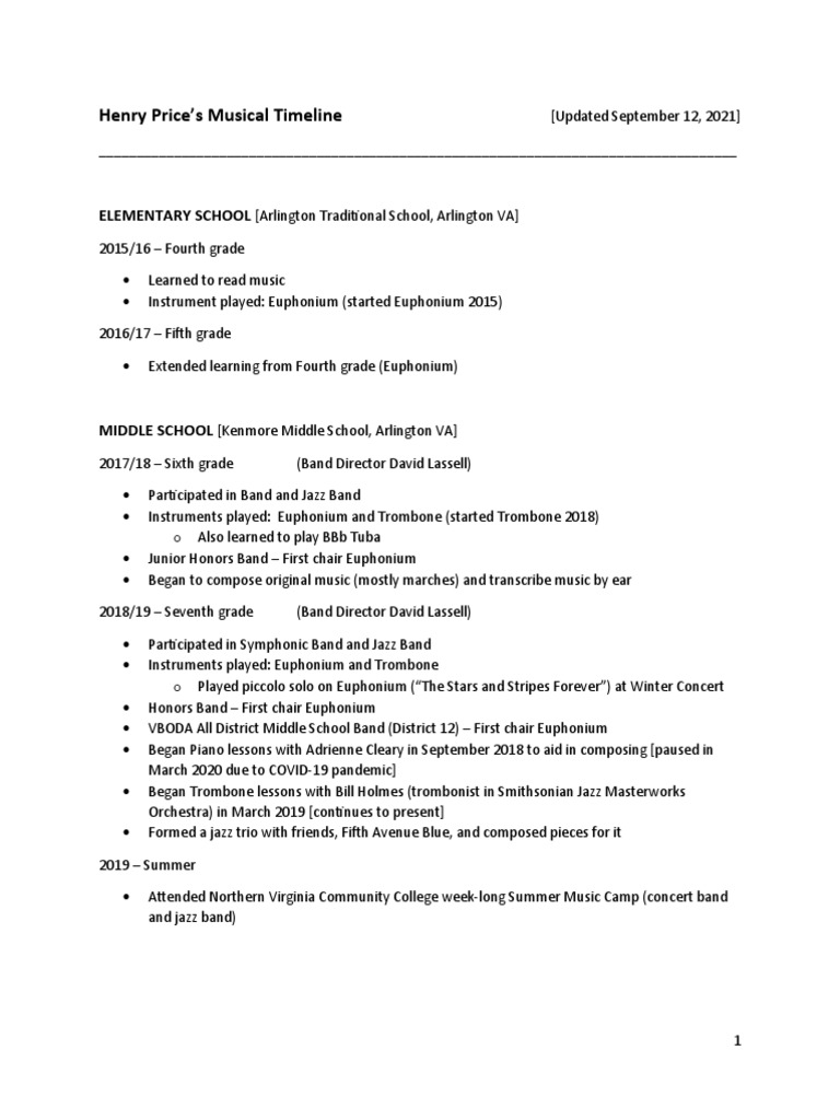 Henry Price Musical Timeline | PDF | Tuba | Trombone