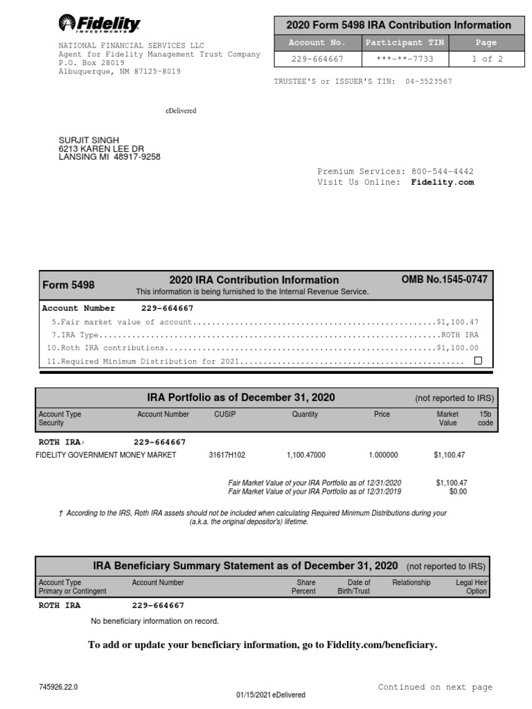 2020 ROTH IRA 229664667 Form 5498 | PDF | Individual Retirement Account ...