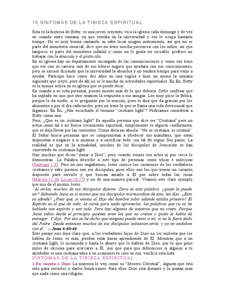 10 Síntomas de La Tibieza | PDF | Jesús | Dios