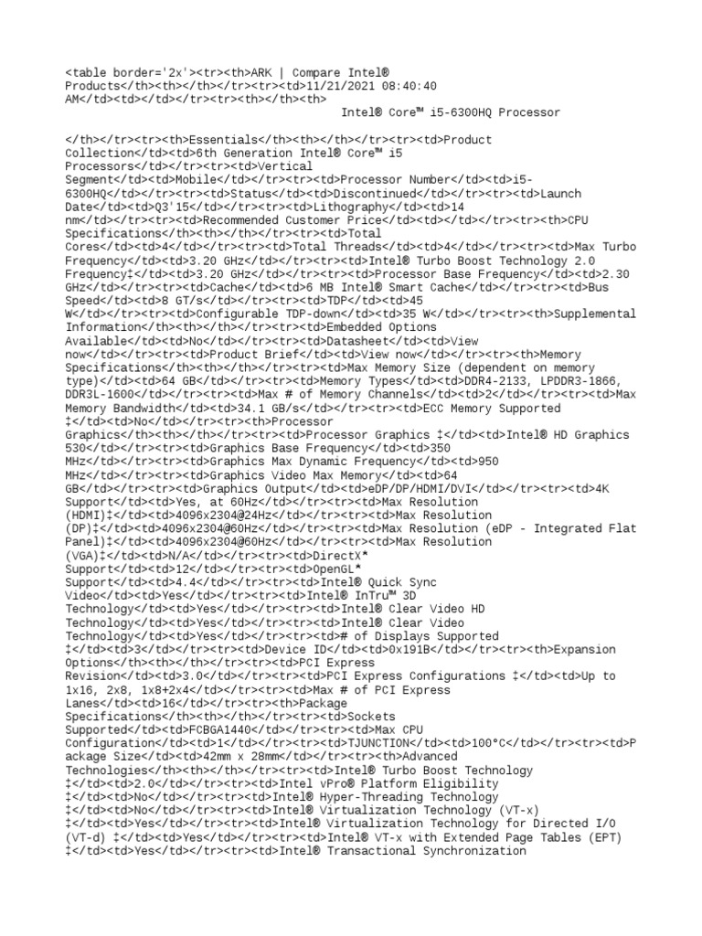 Intel ARK ComparisonChart 2021 11 21 | PDF | Intel | Office Equipment