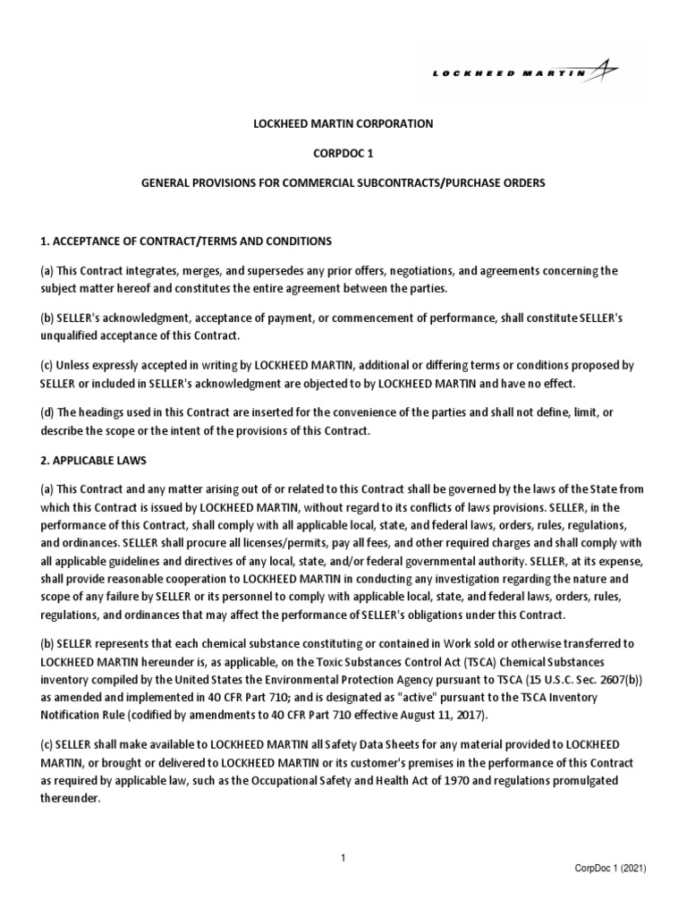 Lockheed Martin Corporation Corpdoc 1 General Provisions For Commercial ...