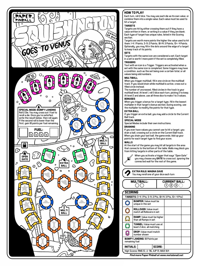 Paper Pinball S2 002 Squishington Goes To Venus BW 06 | PDF | Gaming