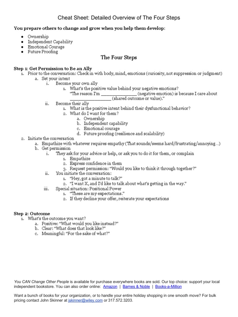 Cheat Sheet: Detailed Overview of The Four Steps: You Prepare Others To ...