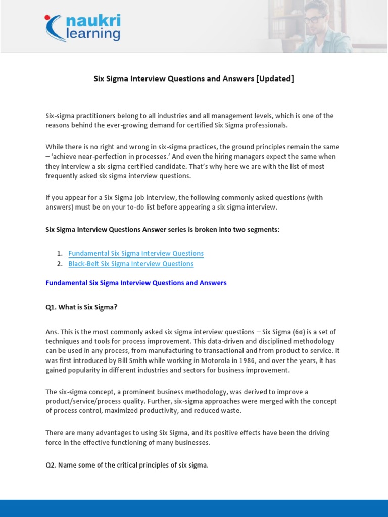 Six Sigma Interview Questions and Answers Updated | PDF | Six Sigma | P ...