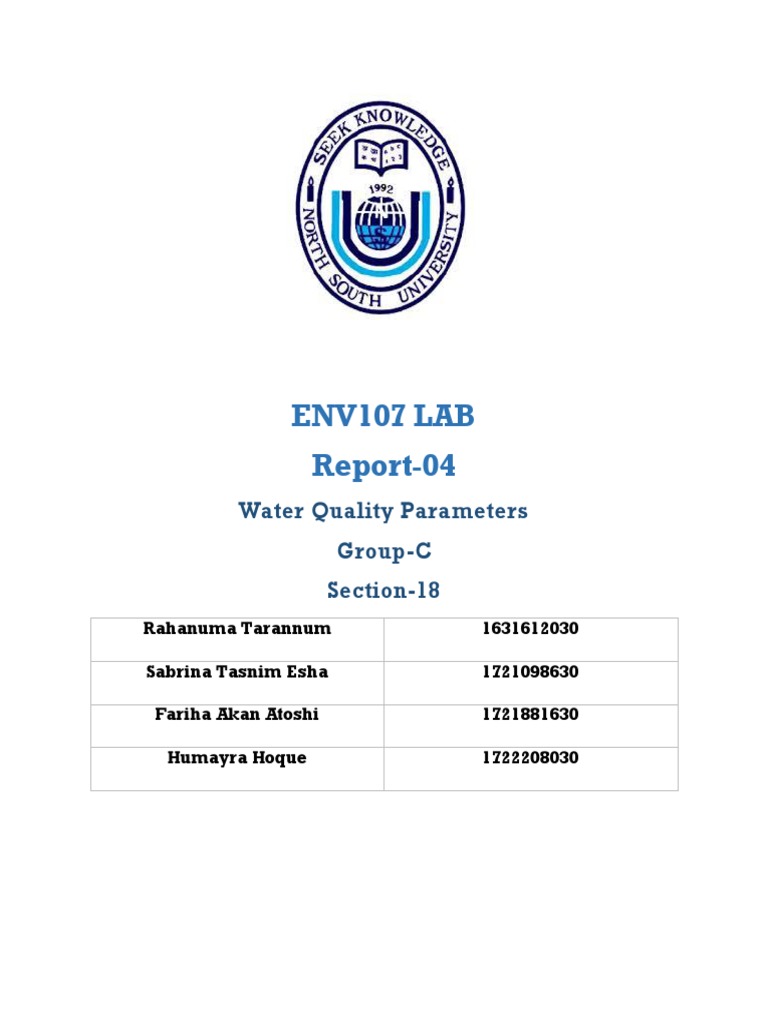 Env107 Lab Report-04: Water Quality Parameters Group-C Section-18 | PDF ...