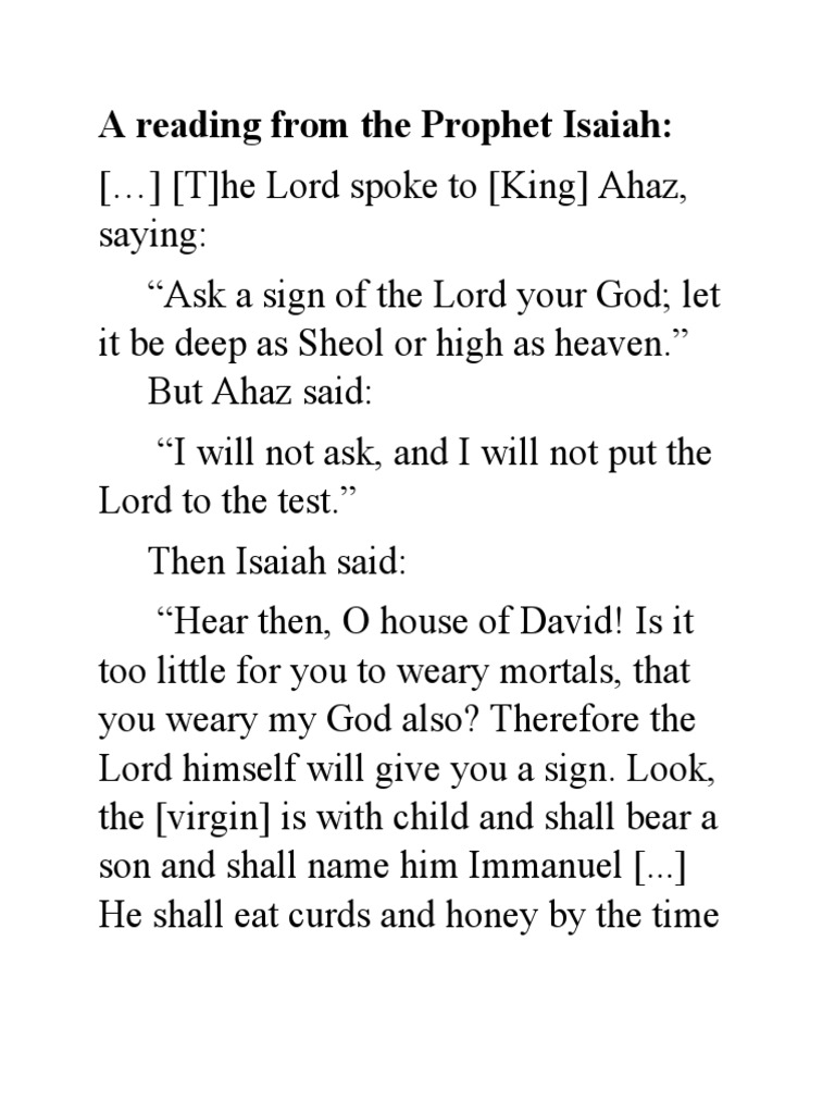 A Reading From The Prophet Isaiah | PDF | Mary, Mother Of Jesus | Bible ...