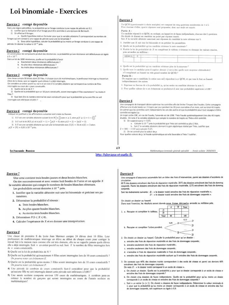 Loi Binomiale Exercices | PDF | Probabilité | Mathématiques