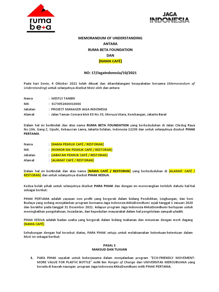 MoU Collection Partner Teras Spot | PDF