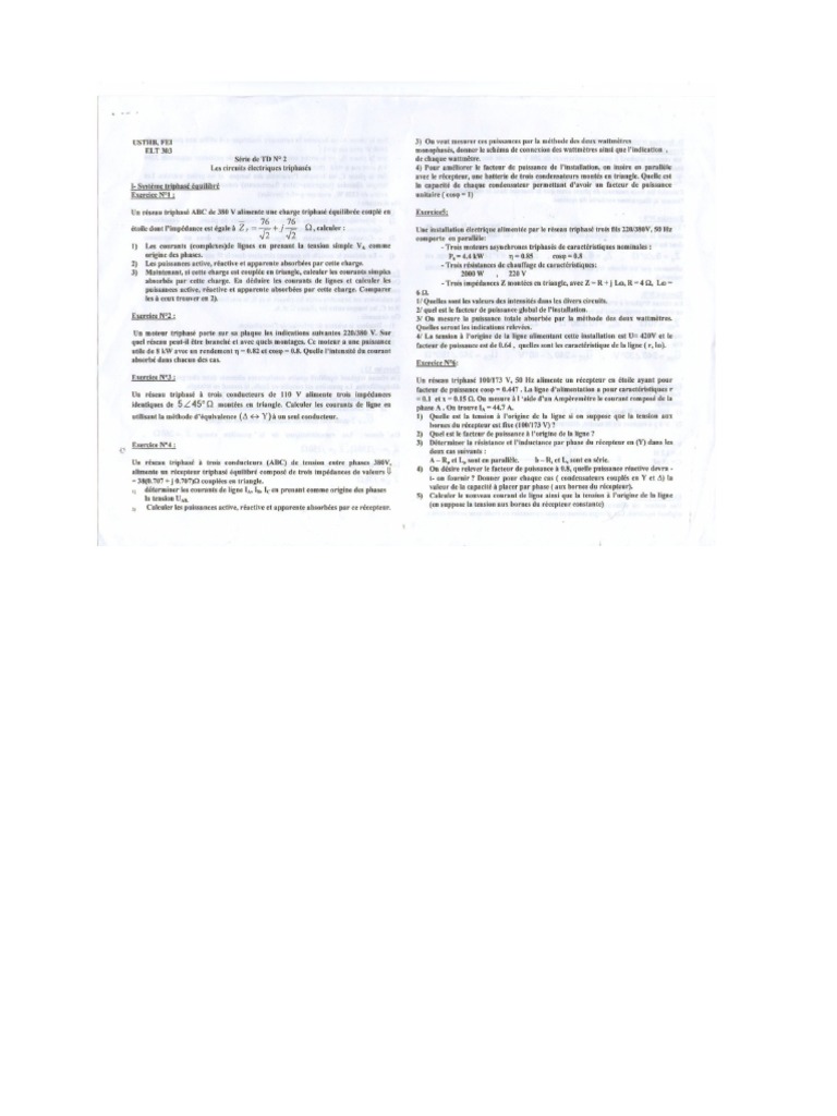 TD2 (Circuit Triphasé) + Correction | PDF