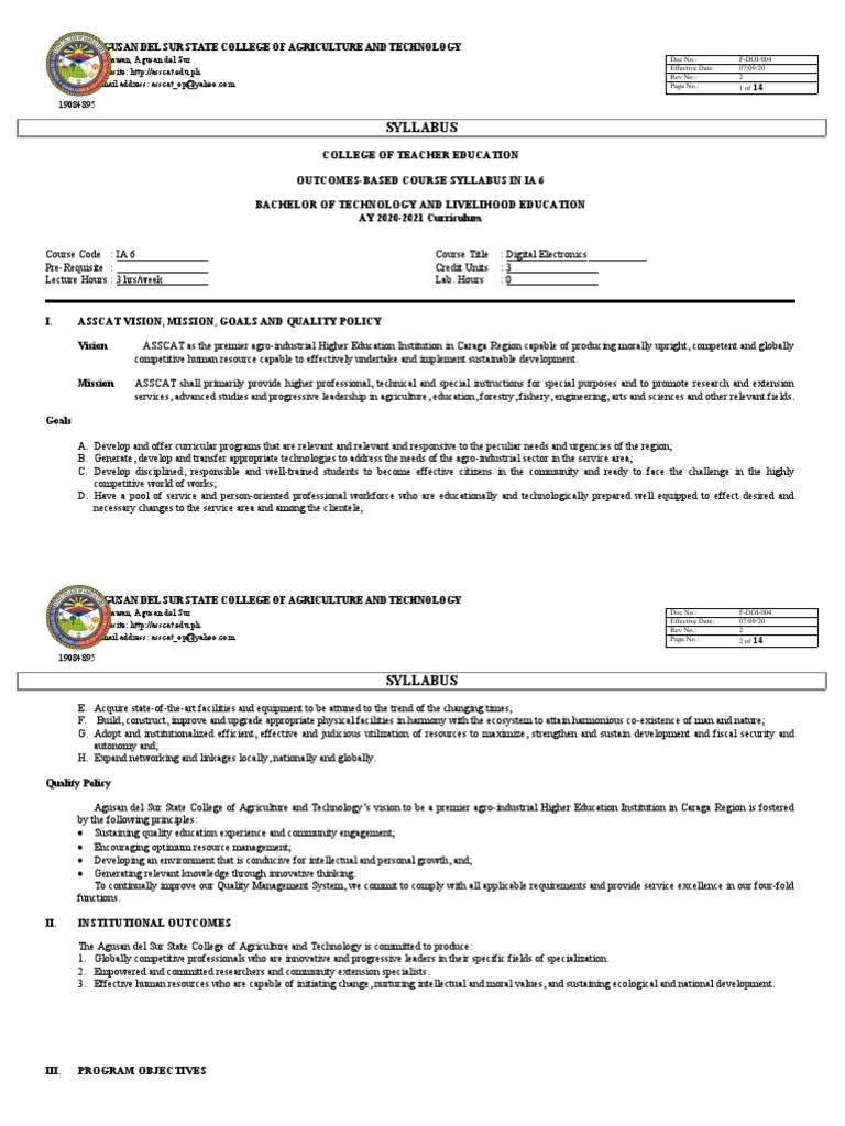 Syllabus Digital Electronics - IA 6 | PDF | Curriculum | Boolean Algebra