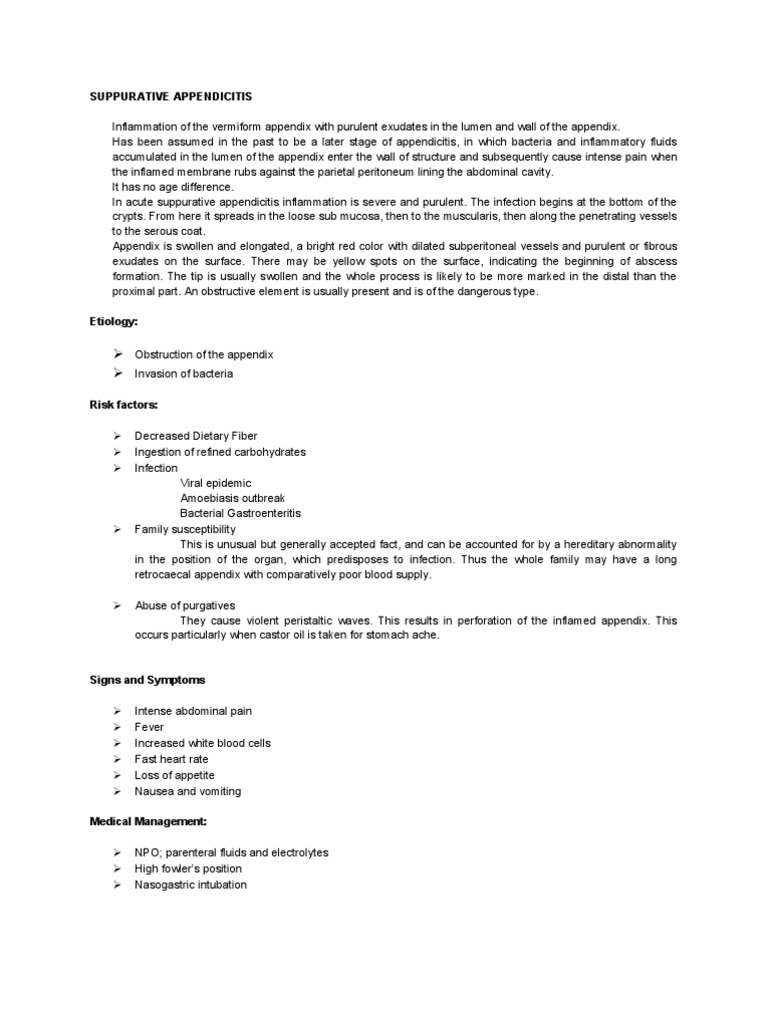 Suppurative Appendicitis | PDF | Inflammation | Surgery
