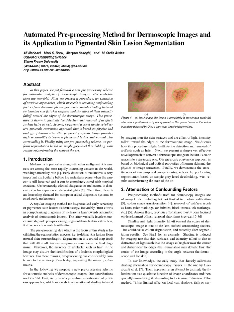 Automated Pre-Processing Method For Dermoscopic Images and | PDF | Image Segmentation | Melanoma