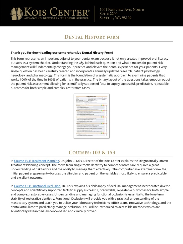 2020 Dental History Form Packet | Download Free PDF | Dental Implant ...