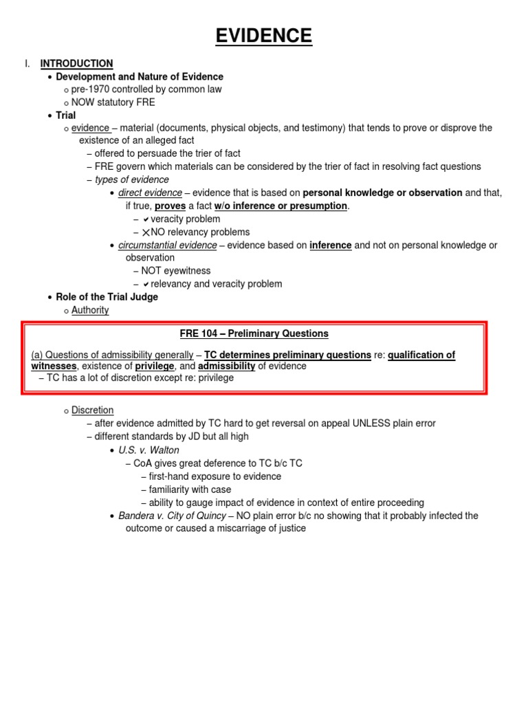 FRE 104: Admissibility of Evidence | PDF | Hearsay | Relevance (Law)
