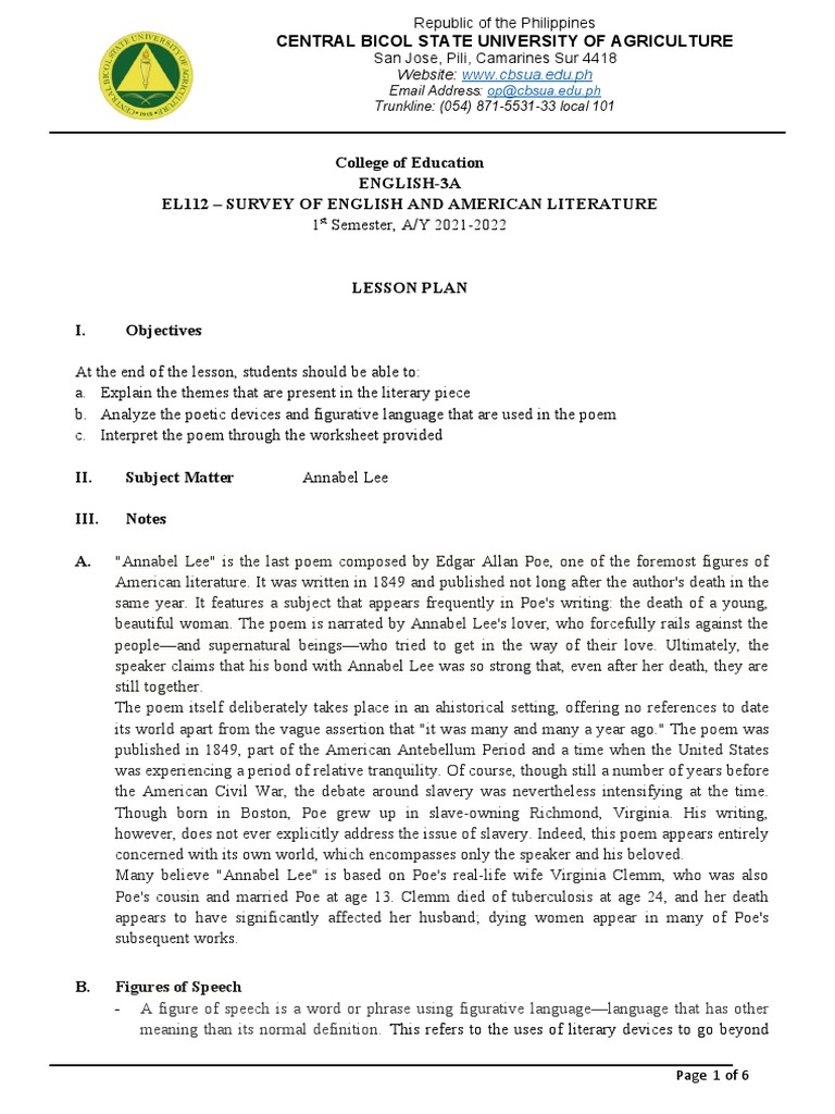 Understanding Poe's 'Annabel Lee': A Lesson Plan for Analyzing ...