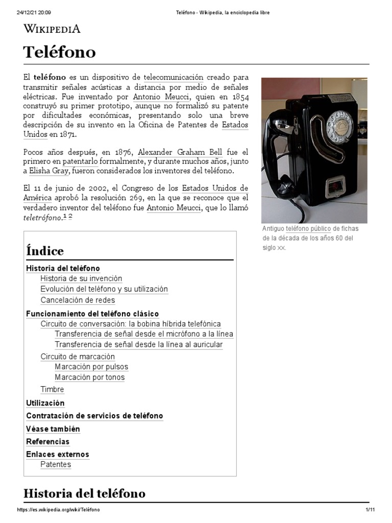 Teléfono - Wikipedia, La Enciclopedia Libre | PDF | Teléfono | Comunicación
