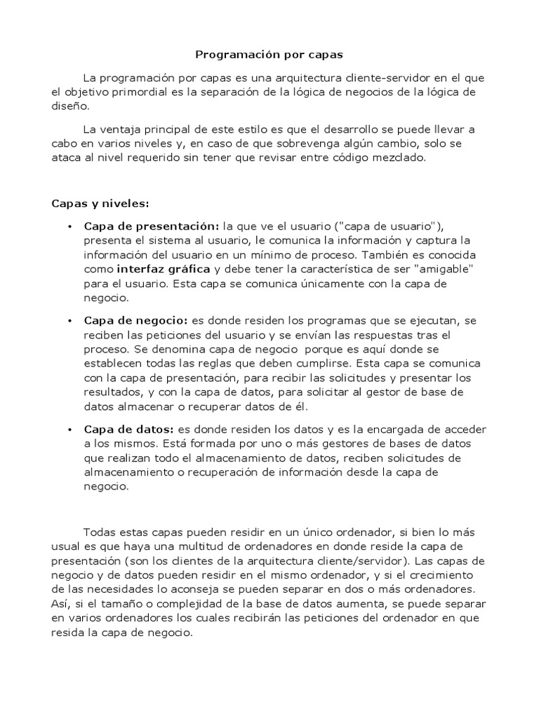 Arquitectura de Programación por Capas | PDF | Modelo cliente-servidor ...