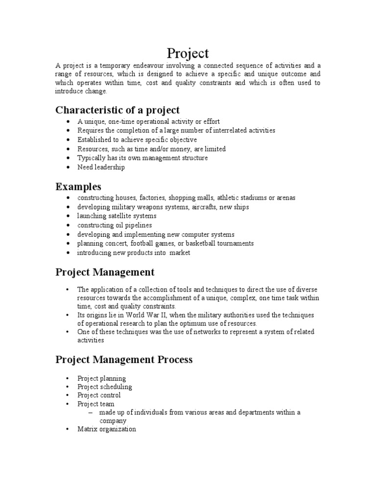 Project: Characteristic of a project | Project Management | Business